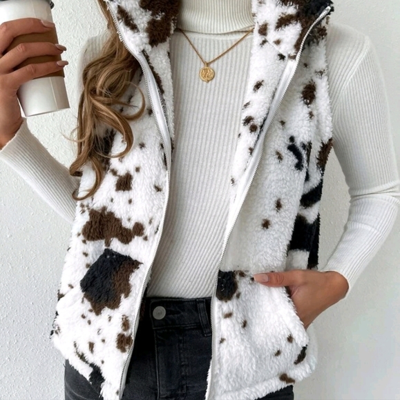 Jackets & Coats | New Cow Print Teddy Vest Coat | Poshmark